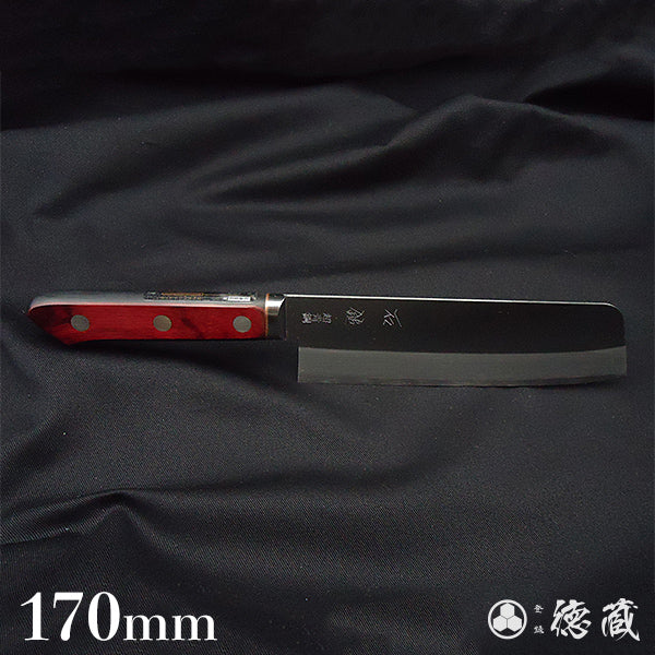 Blue S vegetable knife with red and black handle – 徳蔵刃物 TOKUZO KNIVES
